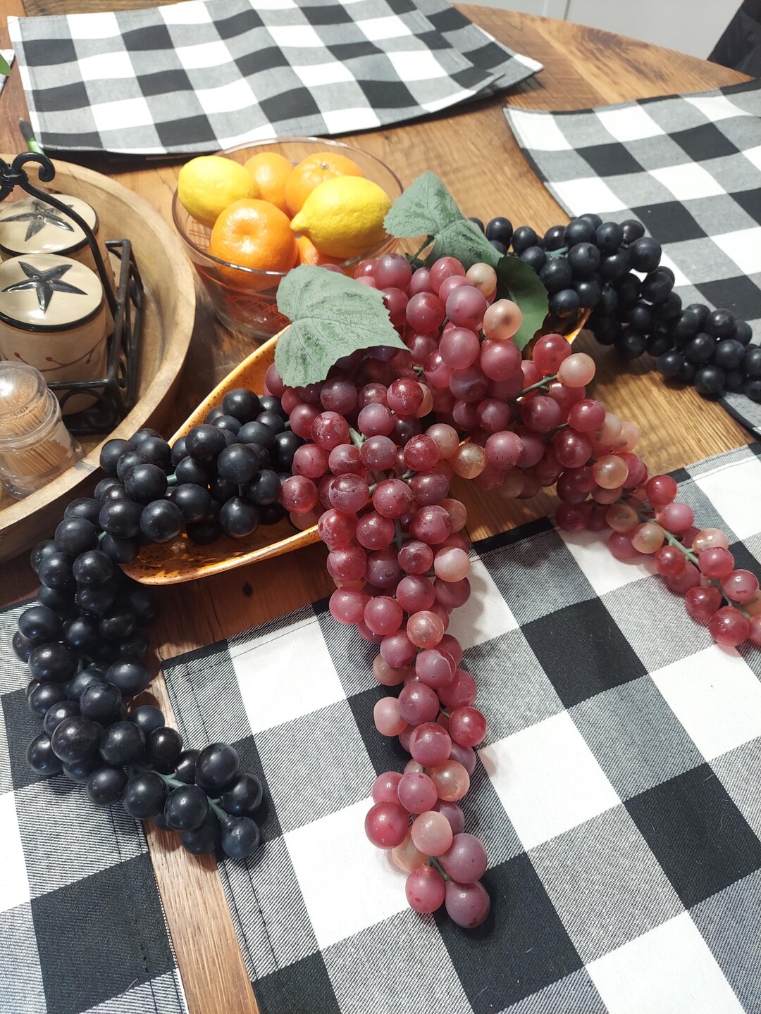 Grapes Red Purple Plastic Fake Fruit Grape Bunch Wine Décor Kitchen ...