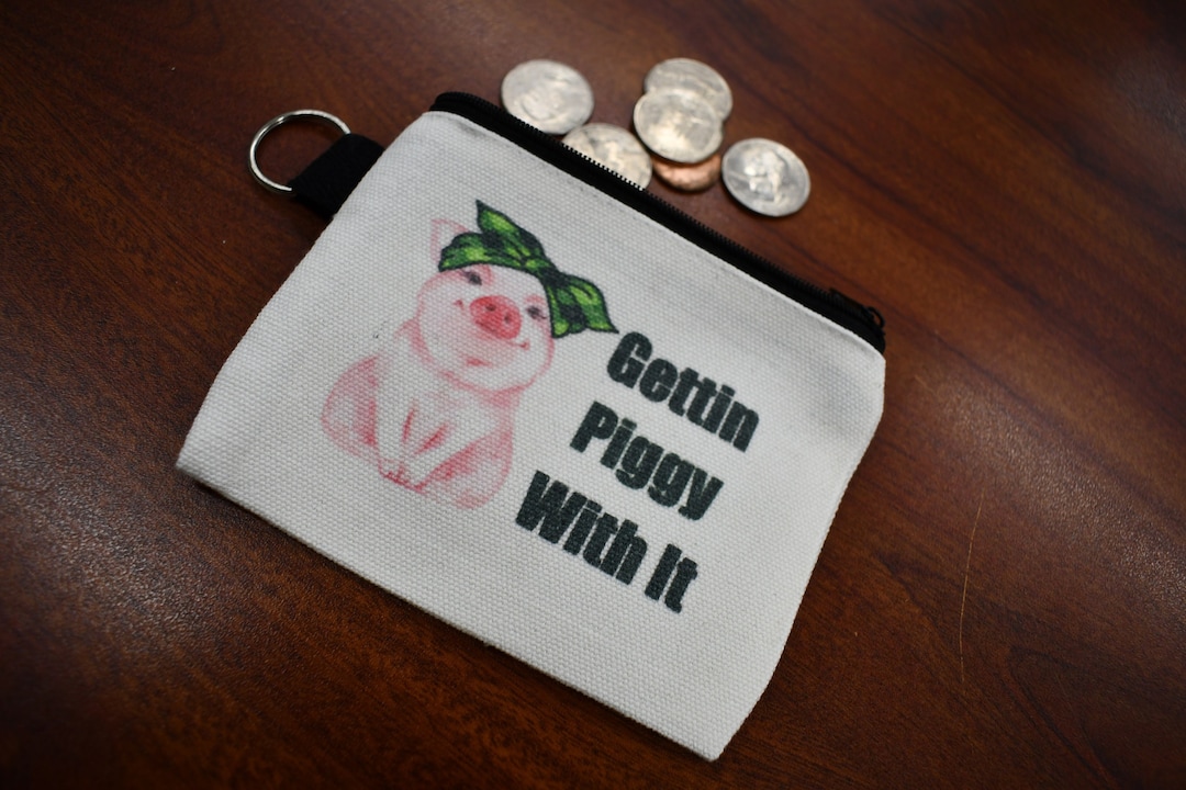 Pig Coin Purse: Custom Name Canvas Change Holder With Key Ring - Etsy
