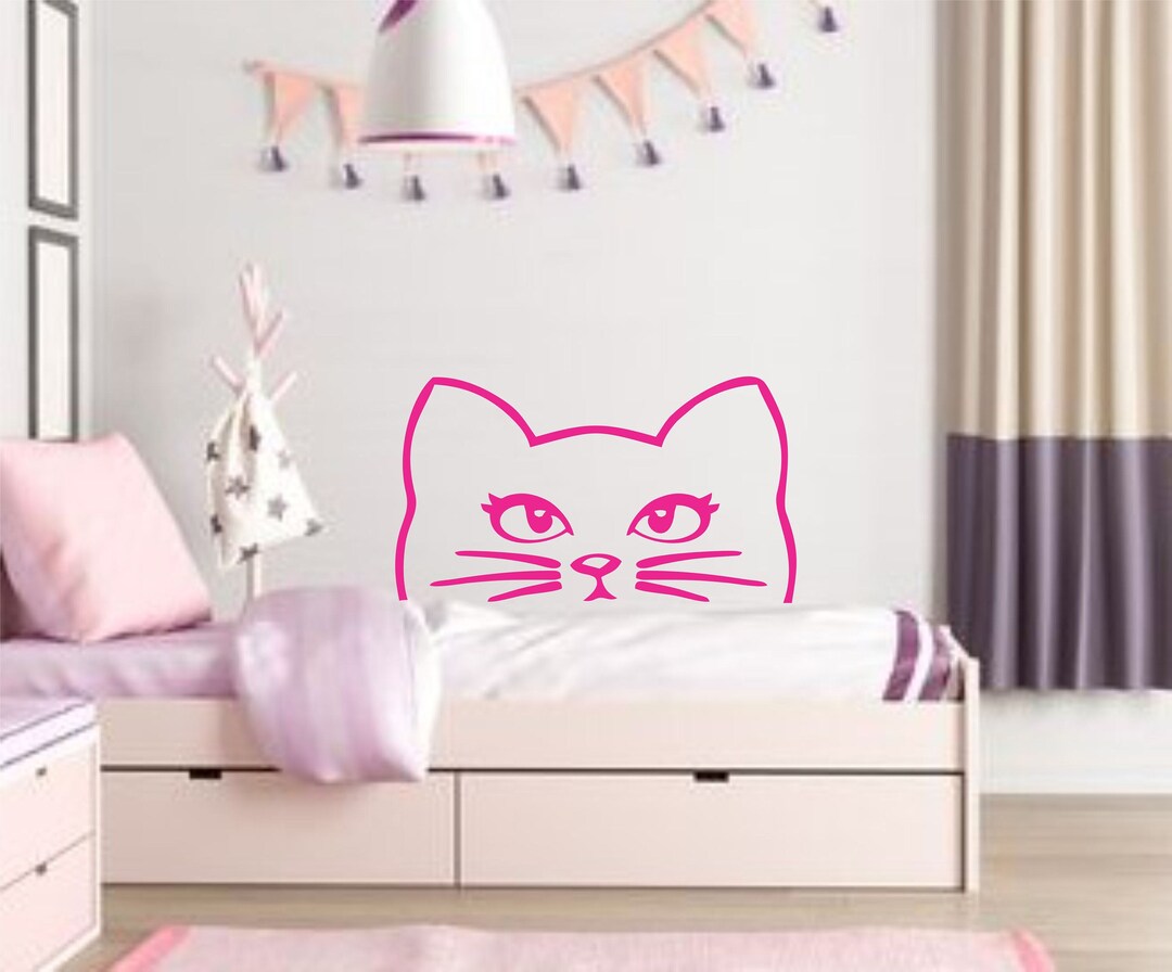 Wall Decal Cat Face Mural Art Big Huge Kitty Kitten Theme Bedroom ...