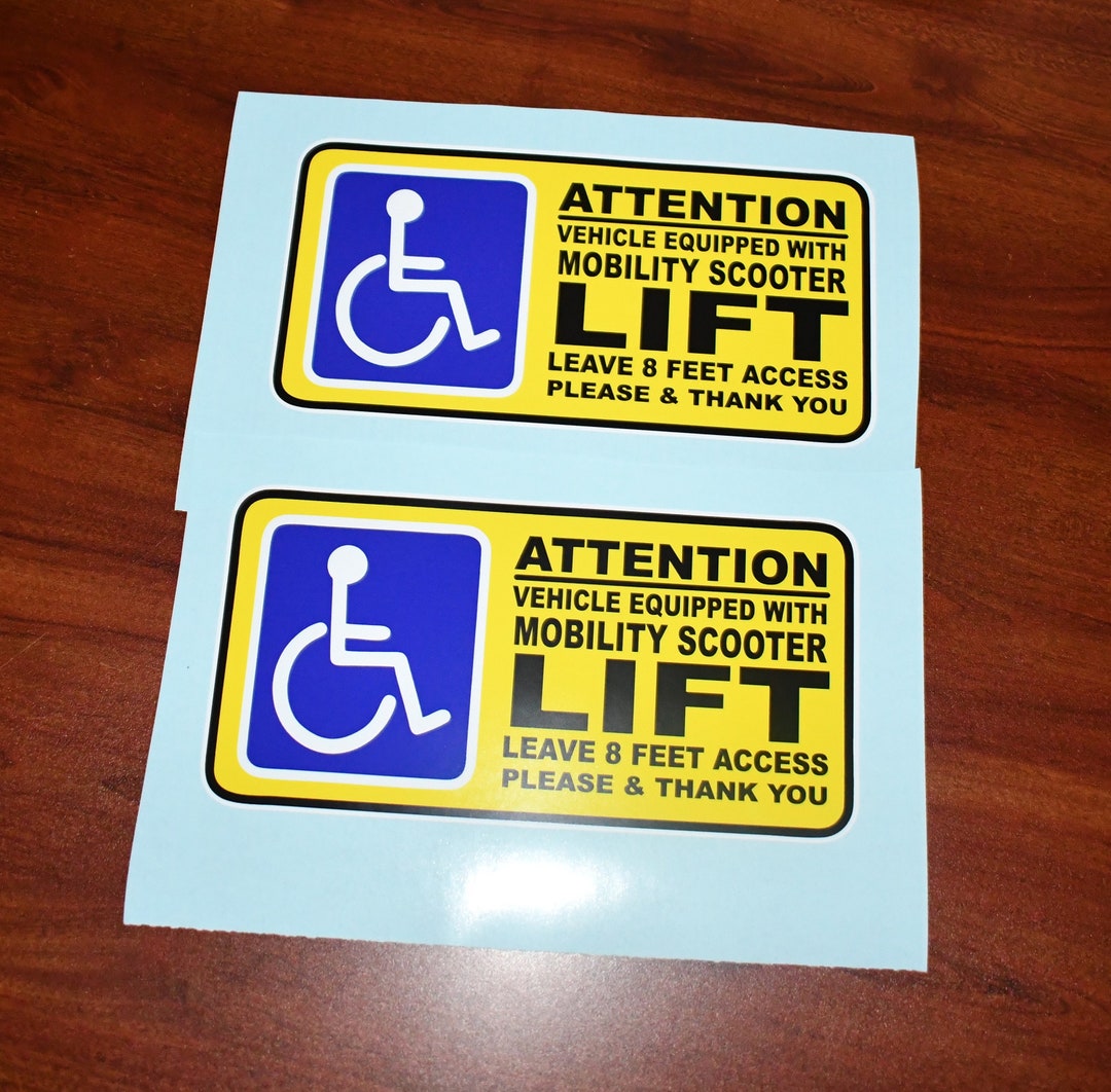 2 Mobility Scooter Handicap Ramp Decal Sticker Attention Vehicle Fitted ...