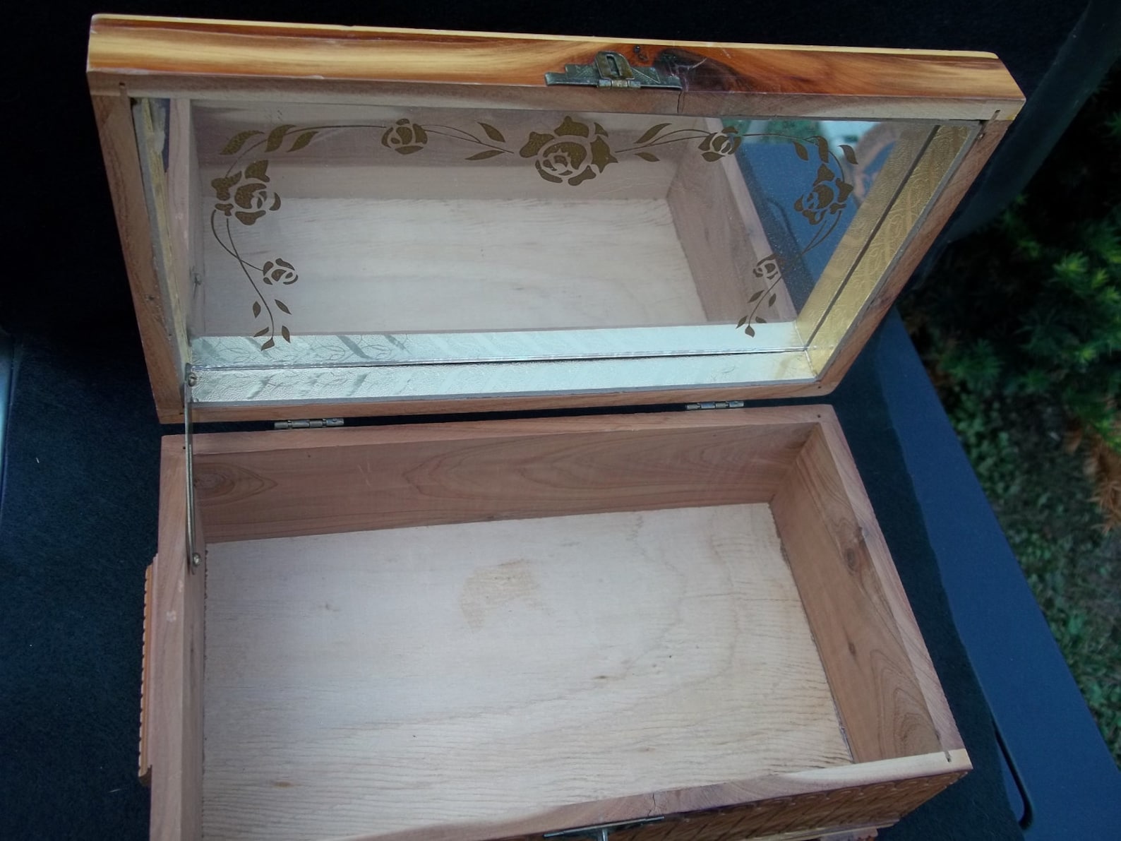 Antique Carved Wooden Box with Mirror Inside / Landscape Scene | Etsy