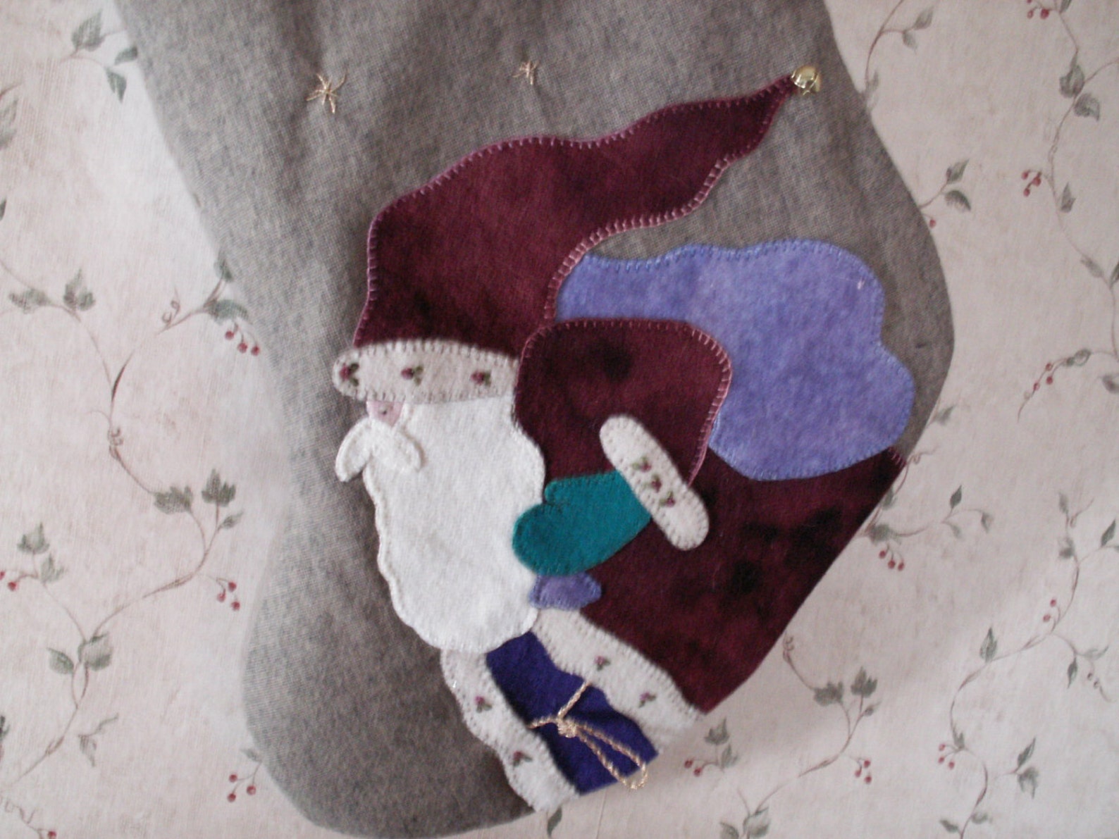 Wool Applique Santa Christmas Stocking - Etsy