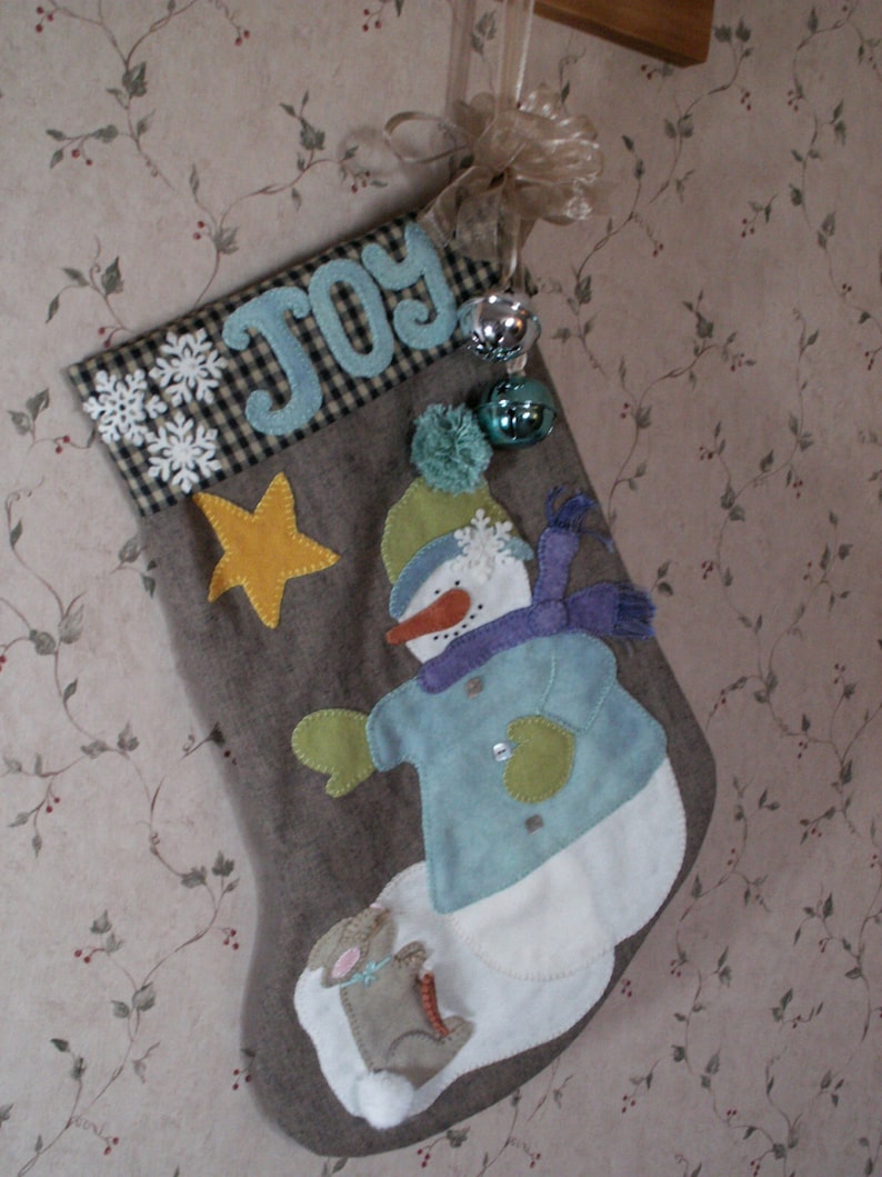 Wool Applique Snowman Christmas Stocking - Etsy