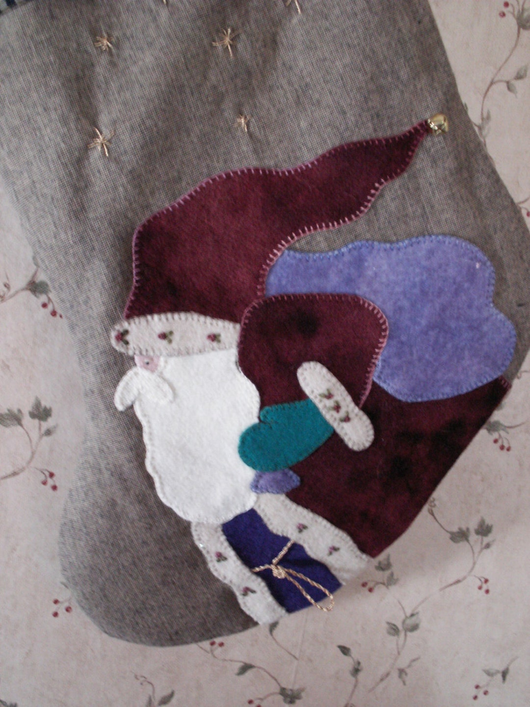 Wool Applique Santa Christmas Stocking - Etsy