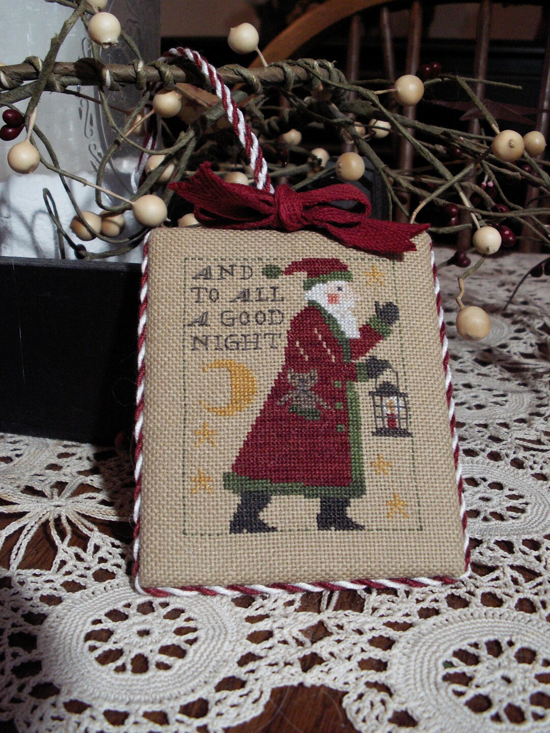 Finished Primitive Santa Counted Cross Stitch Christmas Ornament - Etsy