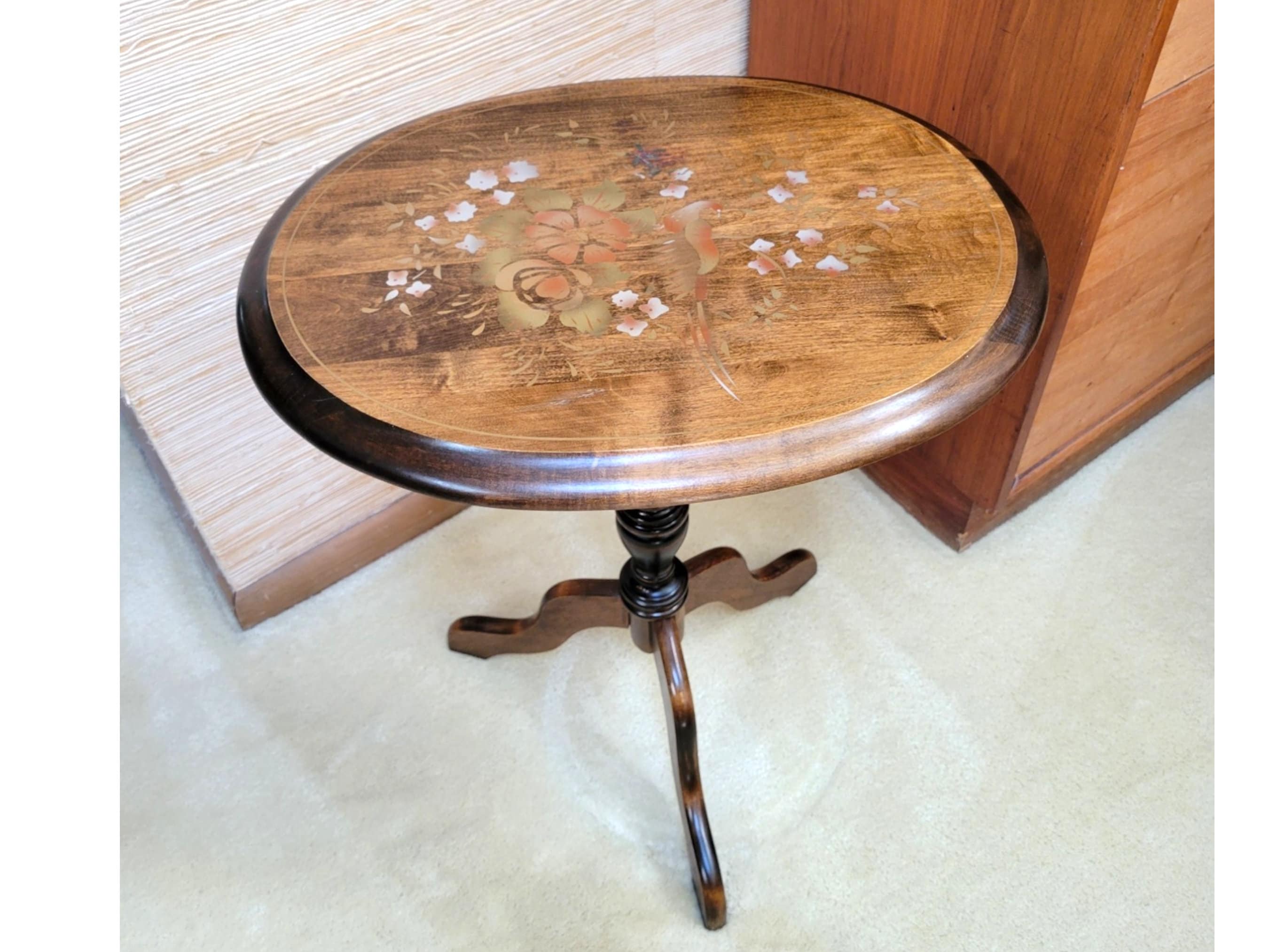 Antique Wooden Bird Painted Stenciled Tilt Top Side Table Vintage - Etsy