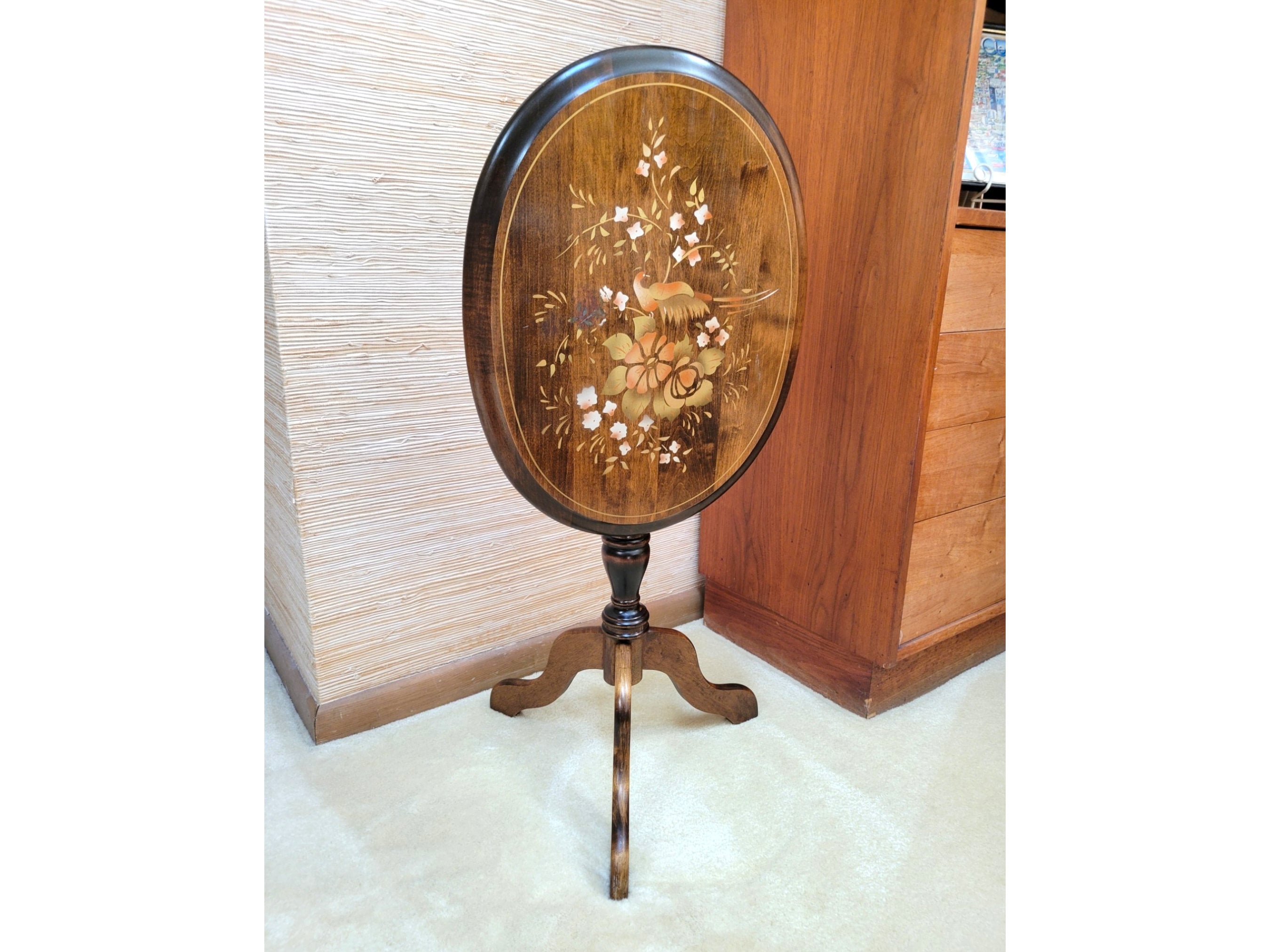 Antique Wooden Bird Painted Stenciled Tilt Top Side Table Vintage - Etsy