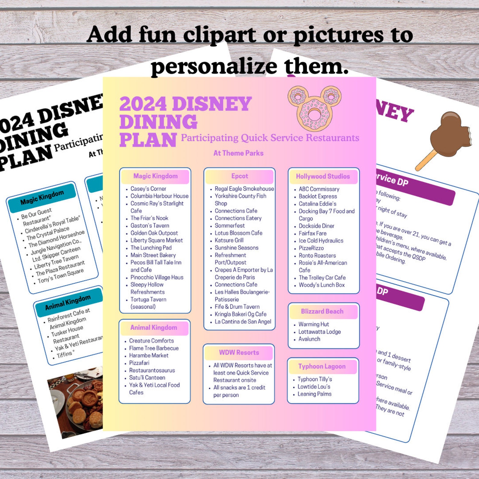 2024 Dining Plan| Dining Plan Canva Template| WDW Dining Restaurant ...