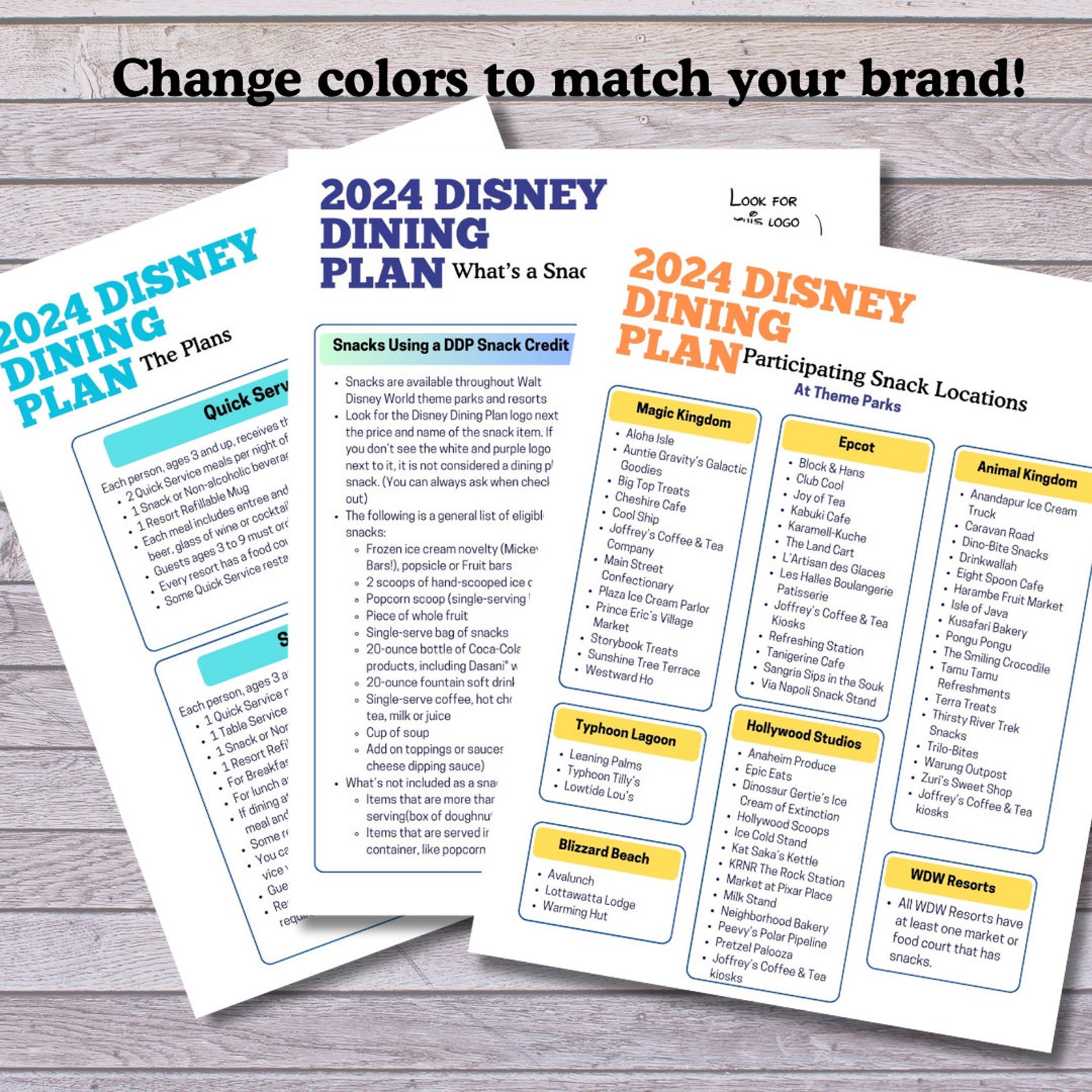 2024 Dining Plan| Dining Plan Canva Template| WDW Dining Restaurant ...