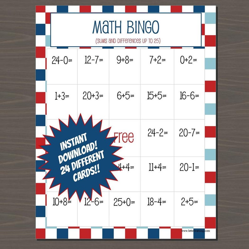 Math Bingo for Kids, Addition Bingo, Subtraction Bingo, Bingo for 1st ...