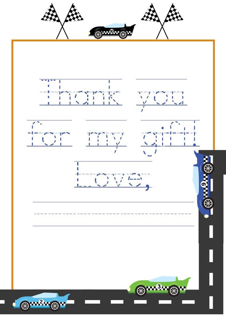Race Car Thank You Notes, Cute Race Car Stationery for Kids, Race Car ...