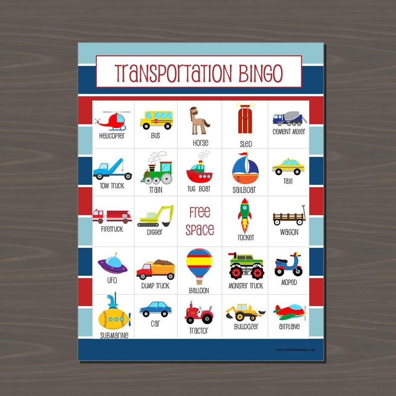Transportation Bingo Game: Car and Truck Theme (instant Download) - Etsy