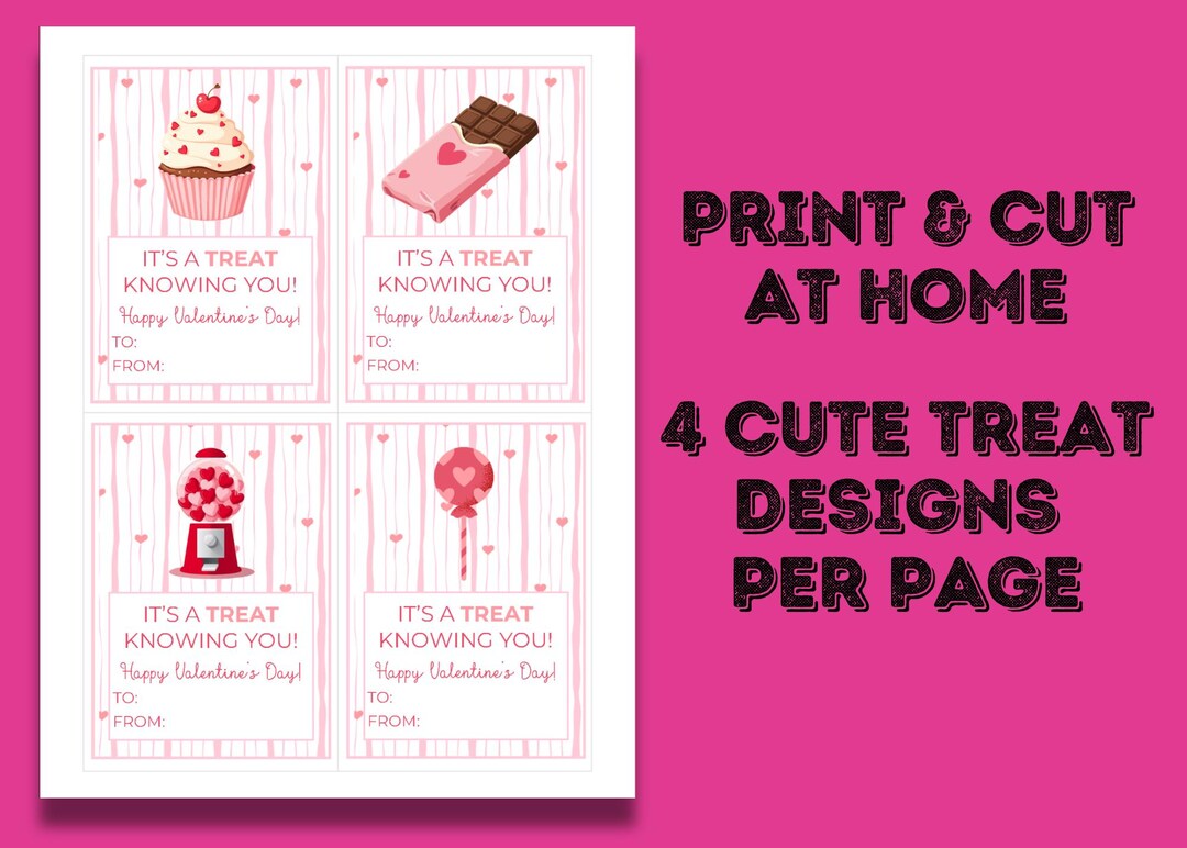 Printable Valentine Treat Cards for Kids – Candy & Dessert Valentines ...