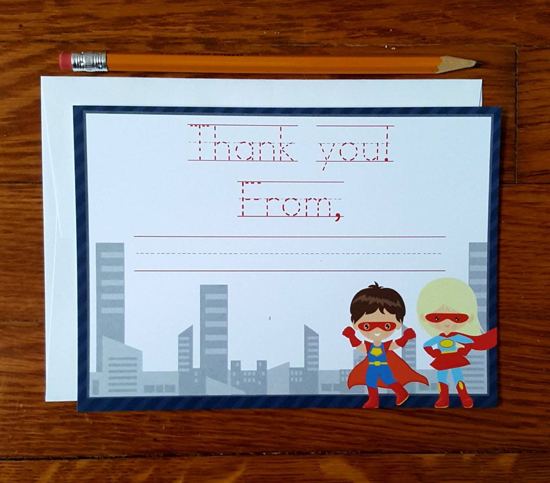 Superhero Thank You Notes for Kids: Traceable Message, Set of 12 - Etsy