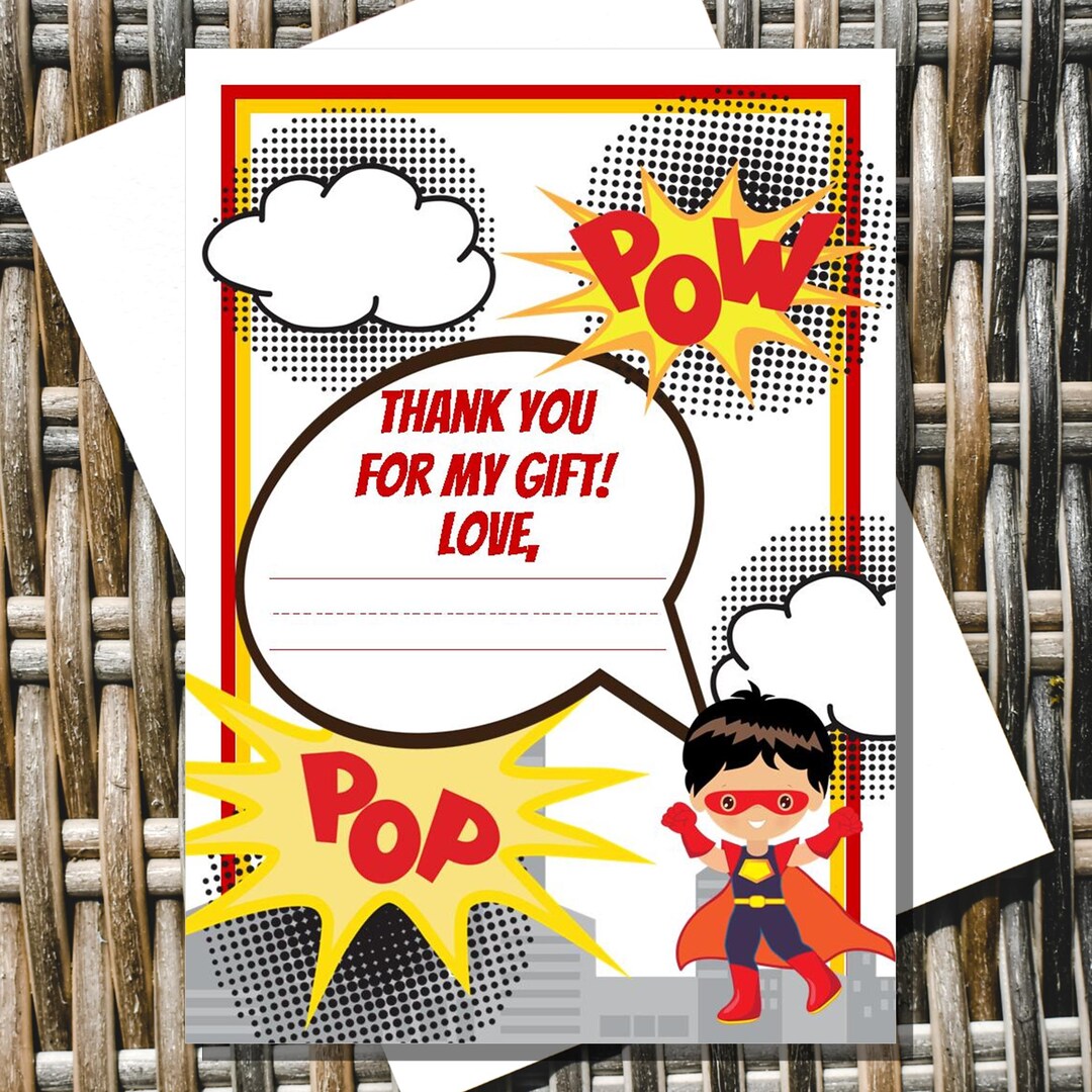 Superhero Thank You Notes: Comic Book Stationery (12 Cards) - Etsy