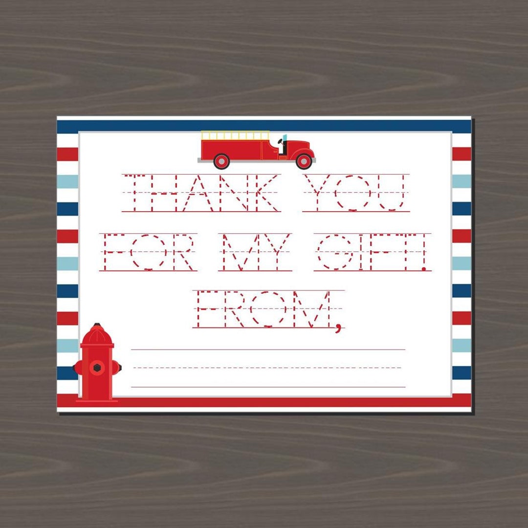 Firetruck Thank You Notes for Kids, Fire Truck Thank You Cards, Fireman ...