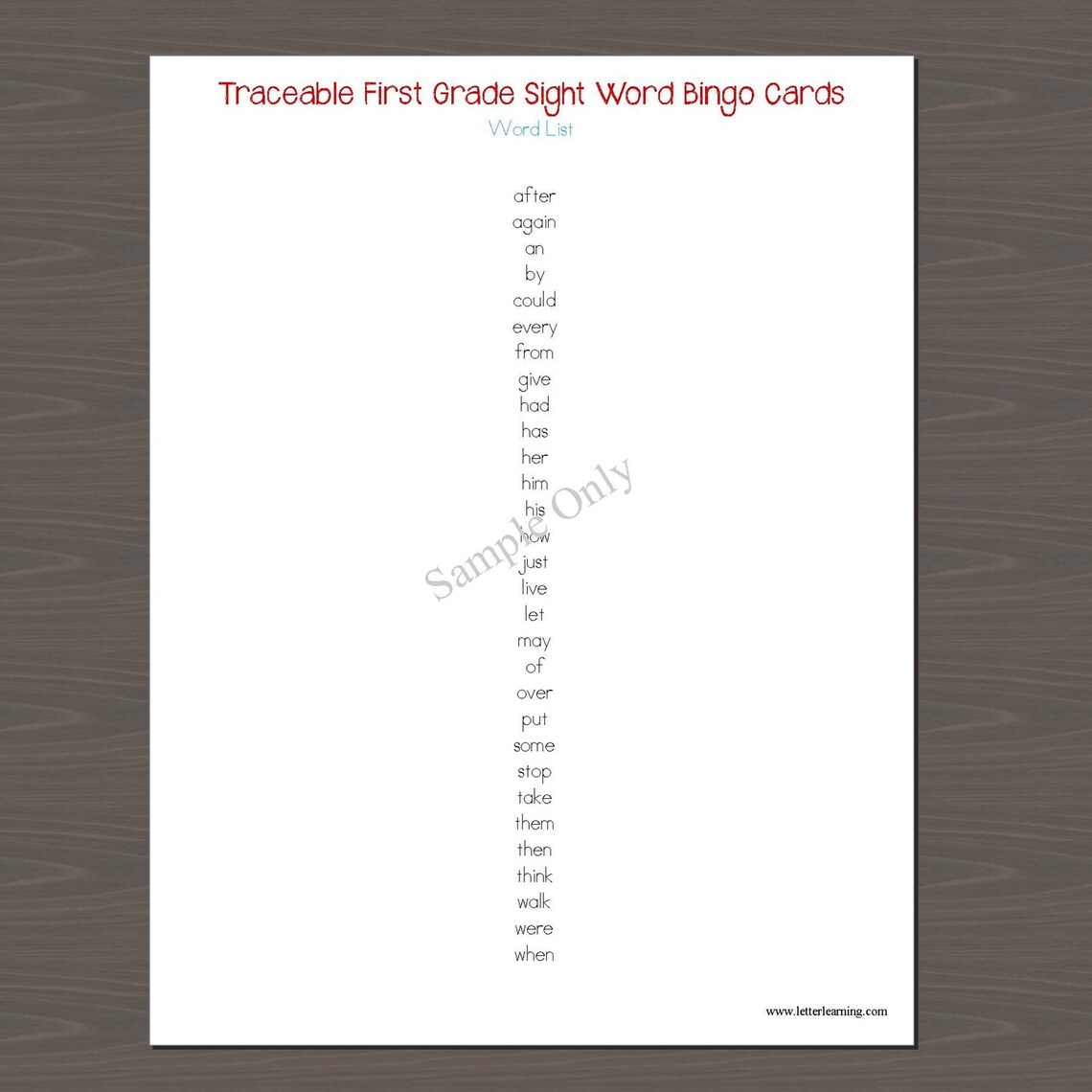 First Grade Sight Word Bingo With Words to Trace, Sight Word Bingo With ...
