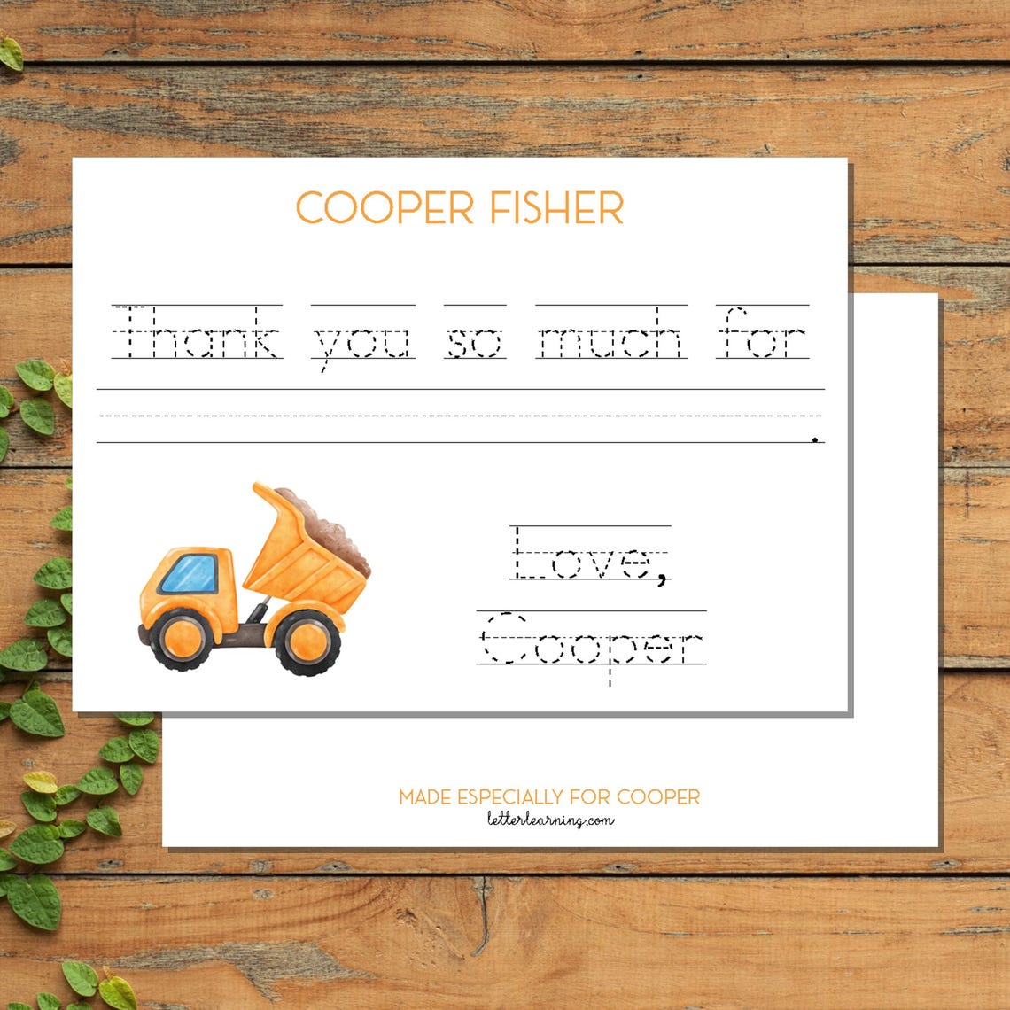 Personalized Dump Truck Thank You Cards: Traceable Fill-in Notes - Etsy