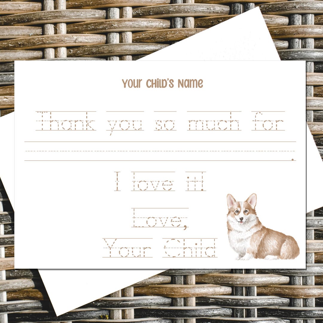 Corgi Thank You Cards With Fill in the Blank and Traceable Message ...