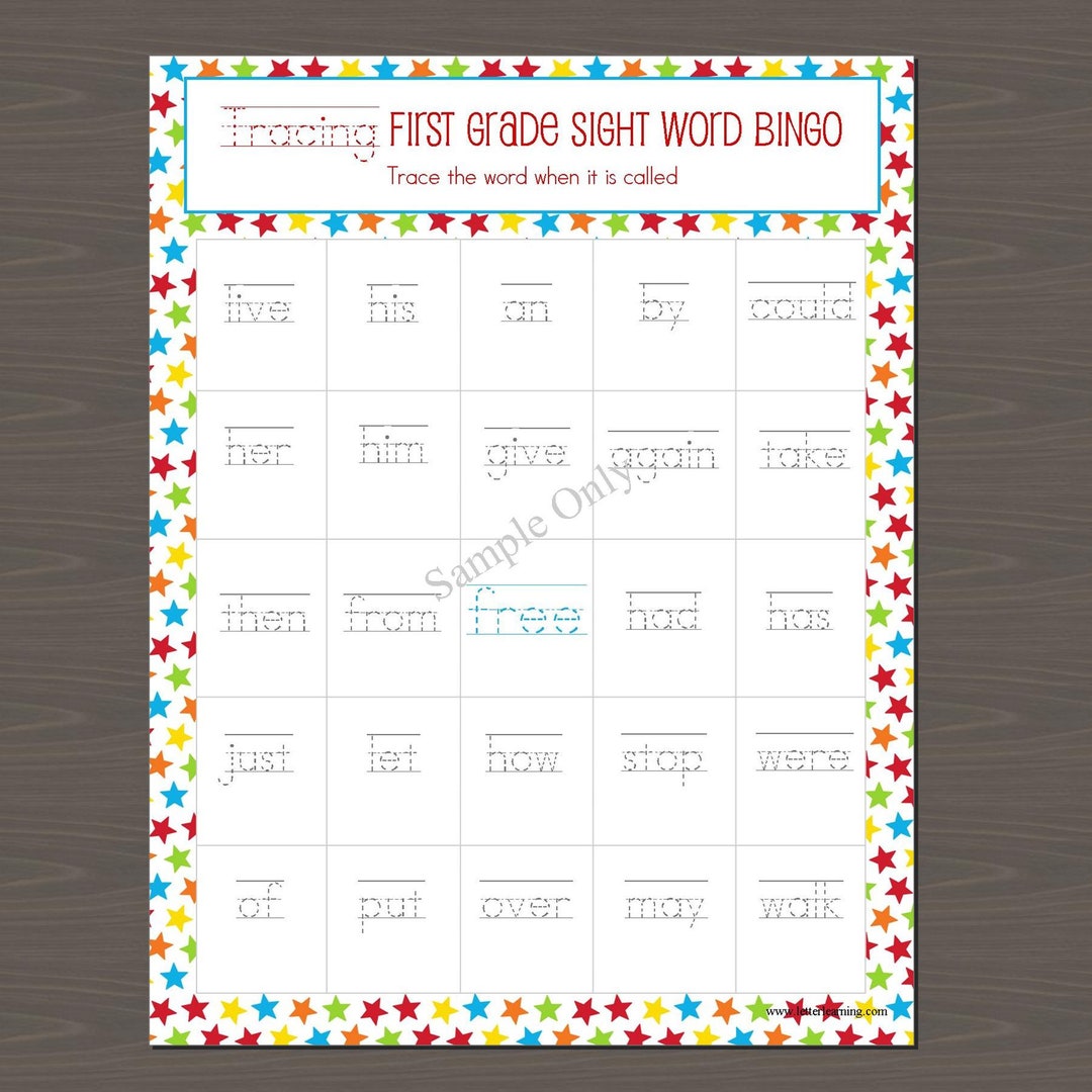First Grade Sight Word Bingo With Words to Trace, Sight Word Bingo With ...