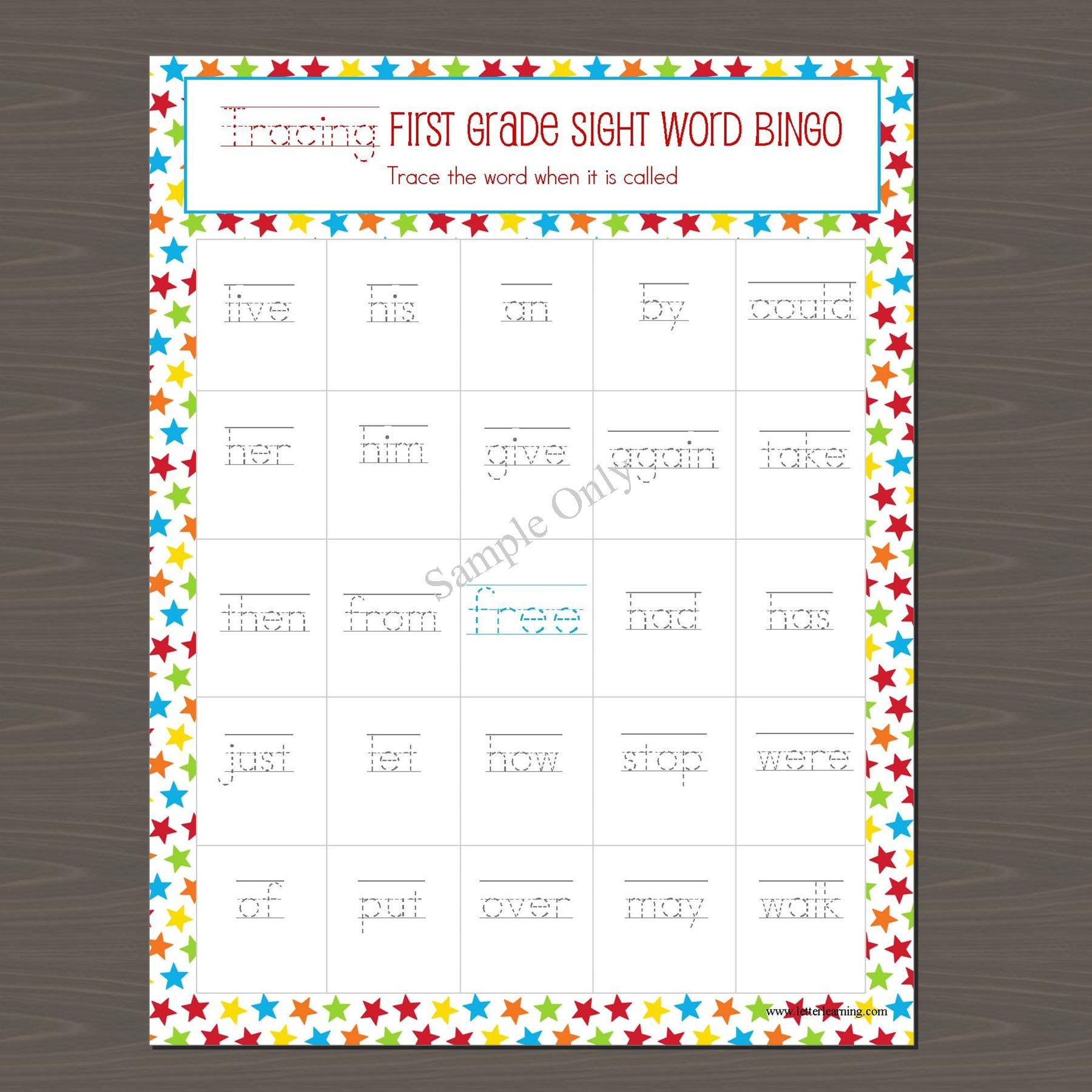 First Grade Sight Word Bingo With Words to Trace, Sight Word Bingo With ...