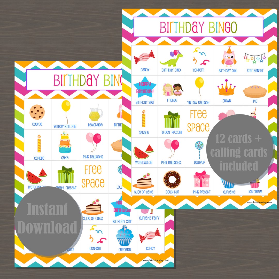 Kids Birthday Party Bingo Game: Print and Play (PDF Download, 12 Cards ...