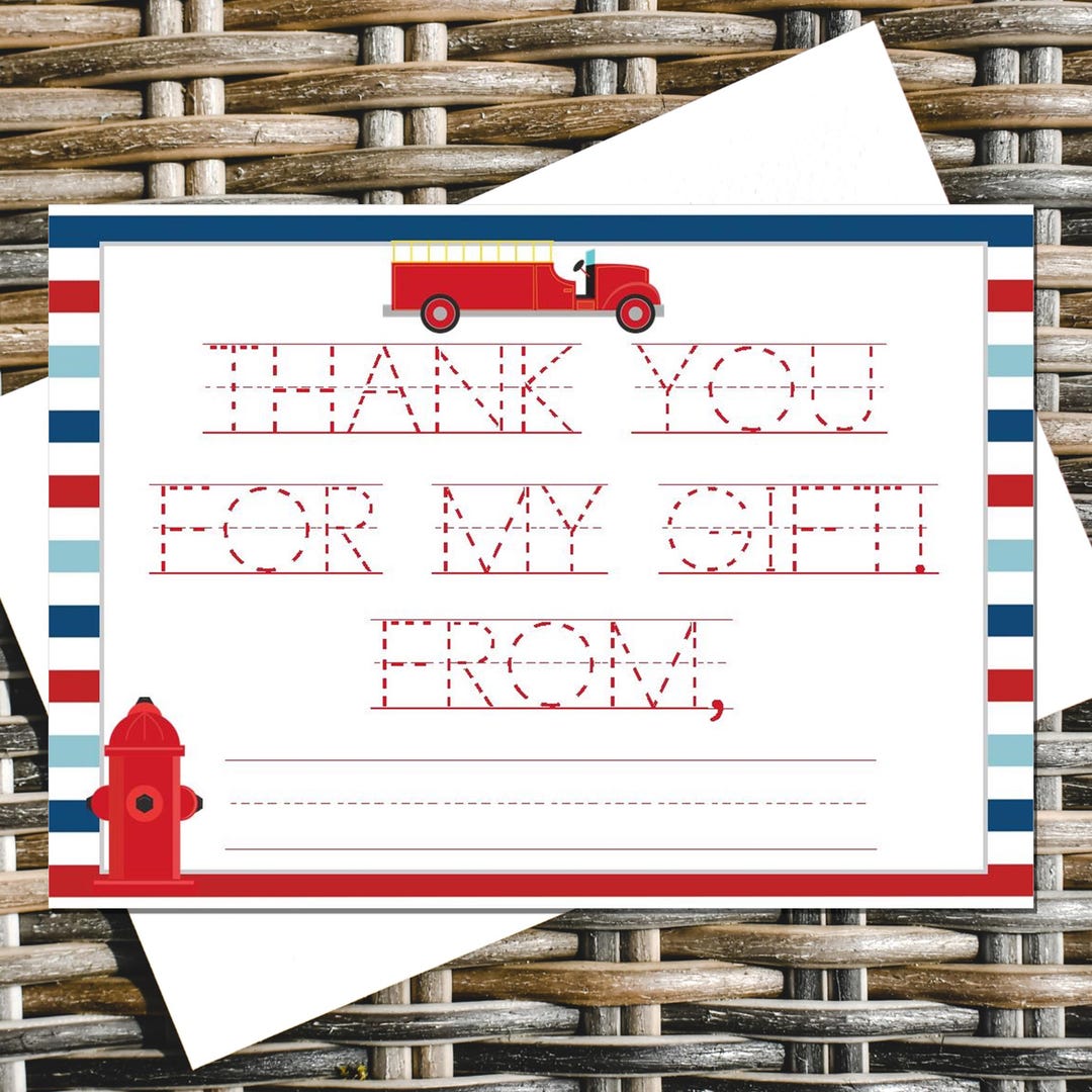 Firetruck Thank You Notes for Kids, Fire Truck Thank You Cards, Fireman ...