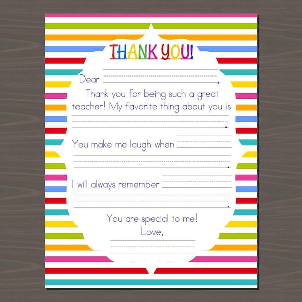 Teacher Thank You Printable - Etsy