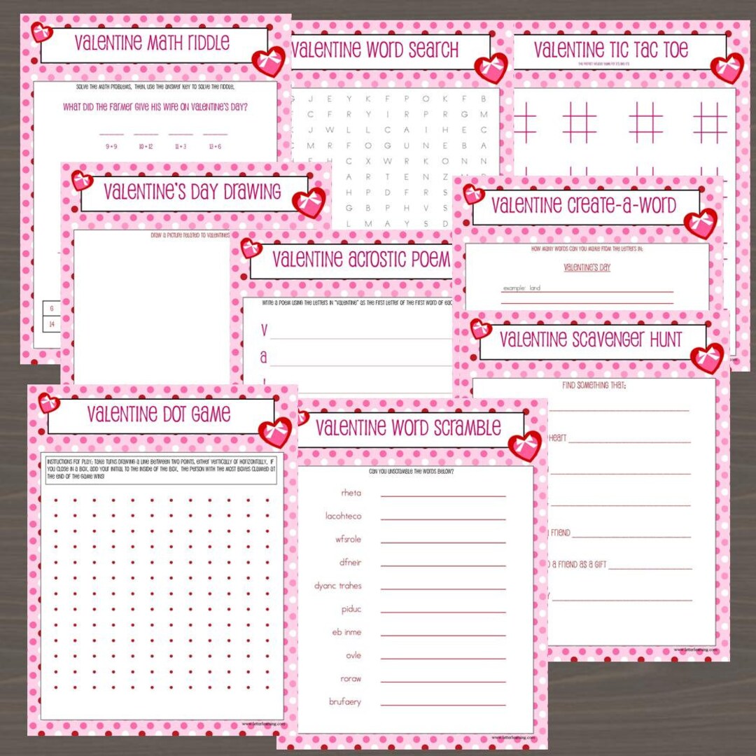 Valentine Activity Pack and Bingo Game (26 Different Boards ...