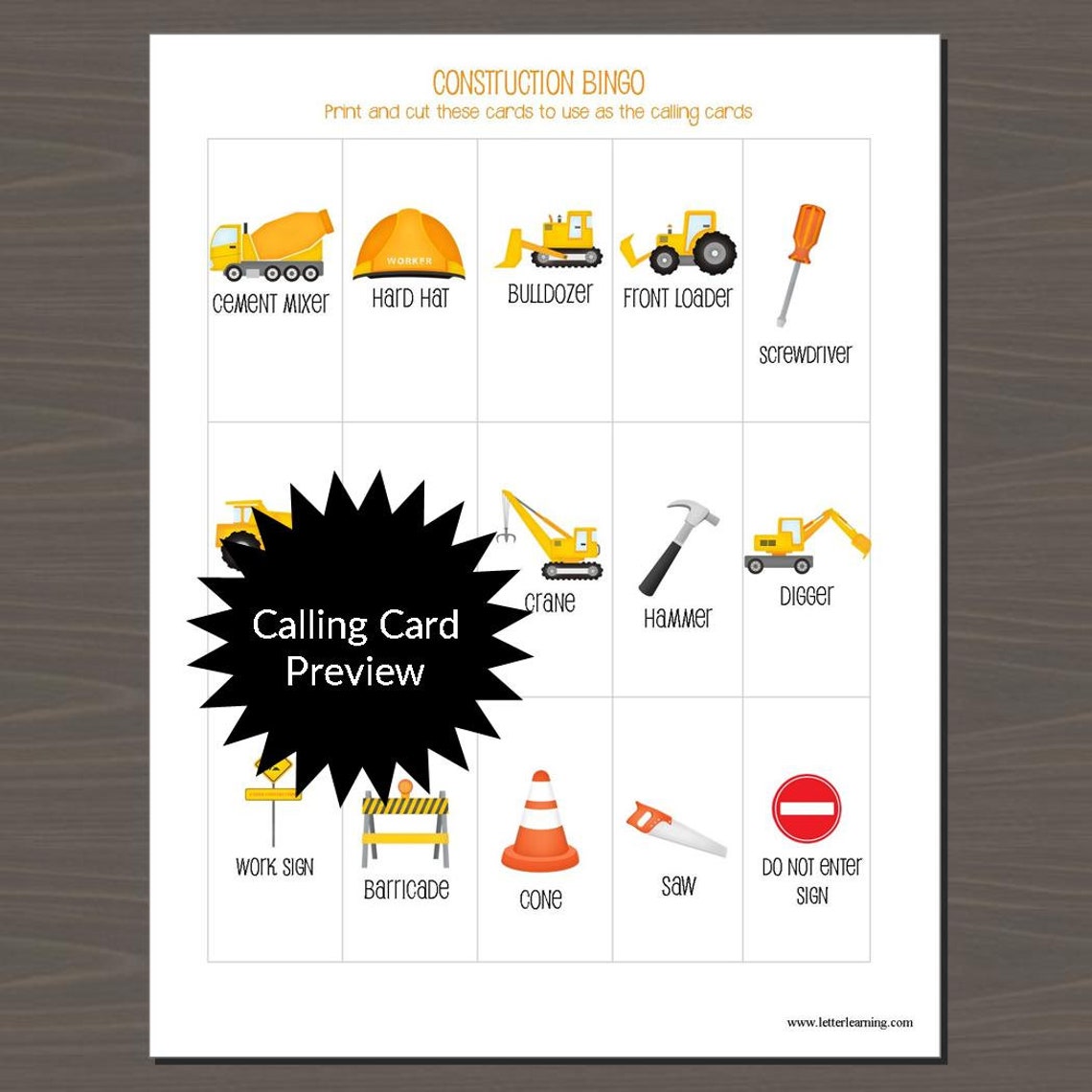Construction Party Bingo, Construction Bingo Game, Printable Builder ...