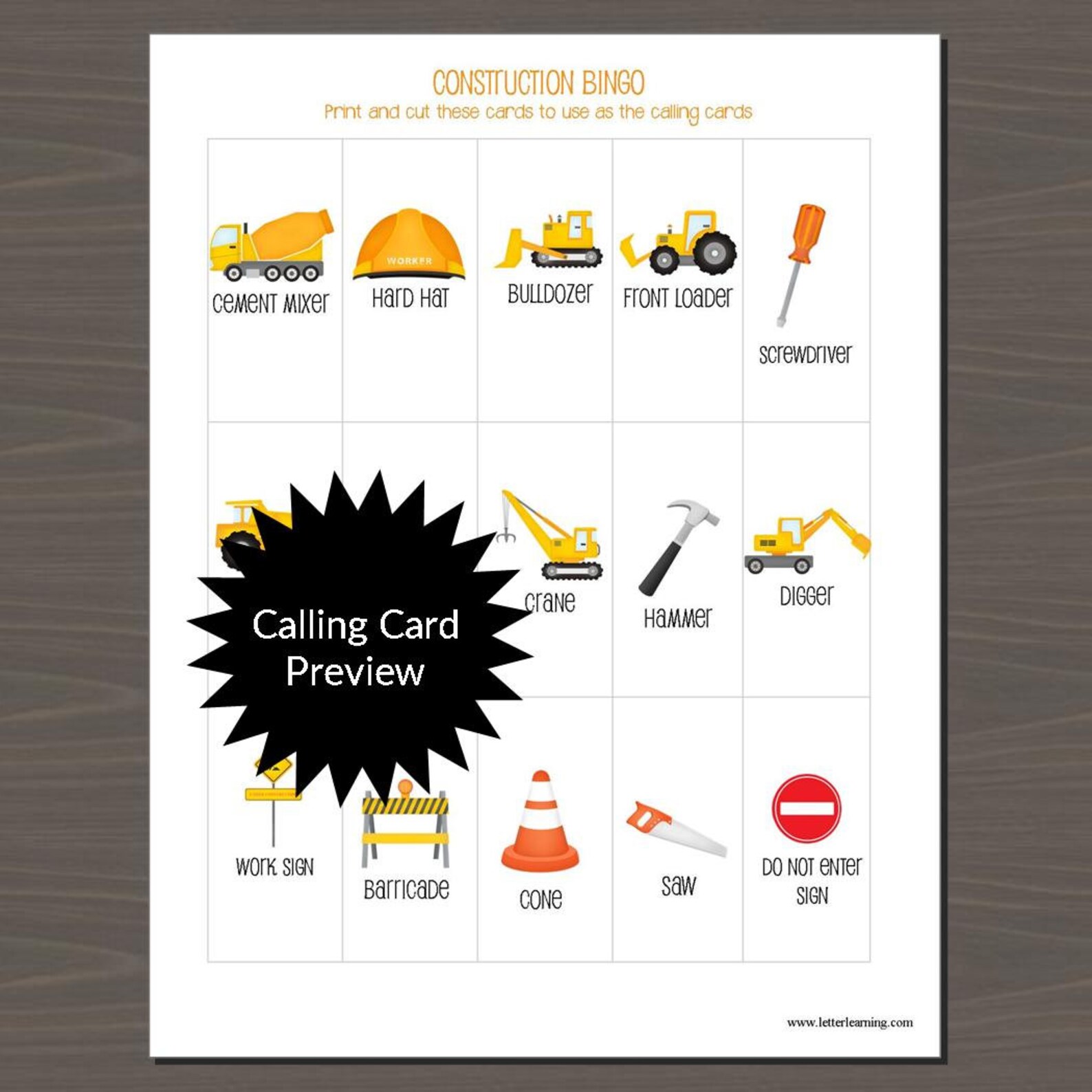 Construction Party Bingo, Construction Bingo Game, Printable Builder ...