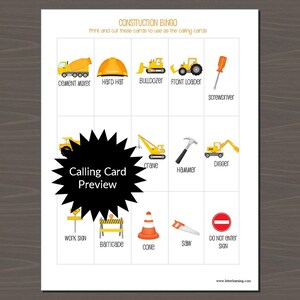 Construction Party Bingo, Construction Bingo Game, Printable Builder ...