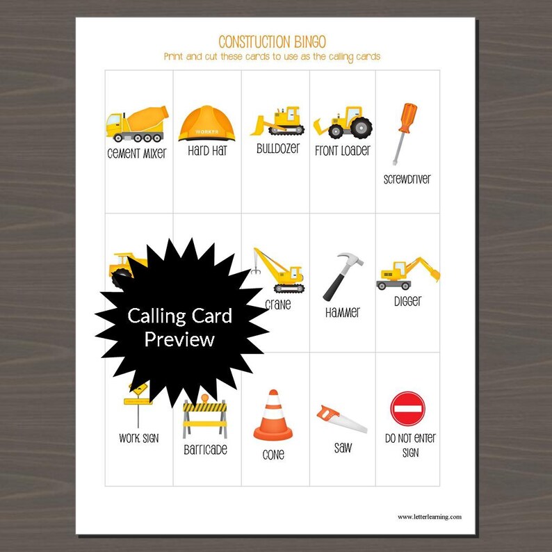 Construction Party Bingo, Construction Bingo Game, Printable Builder ...