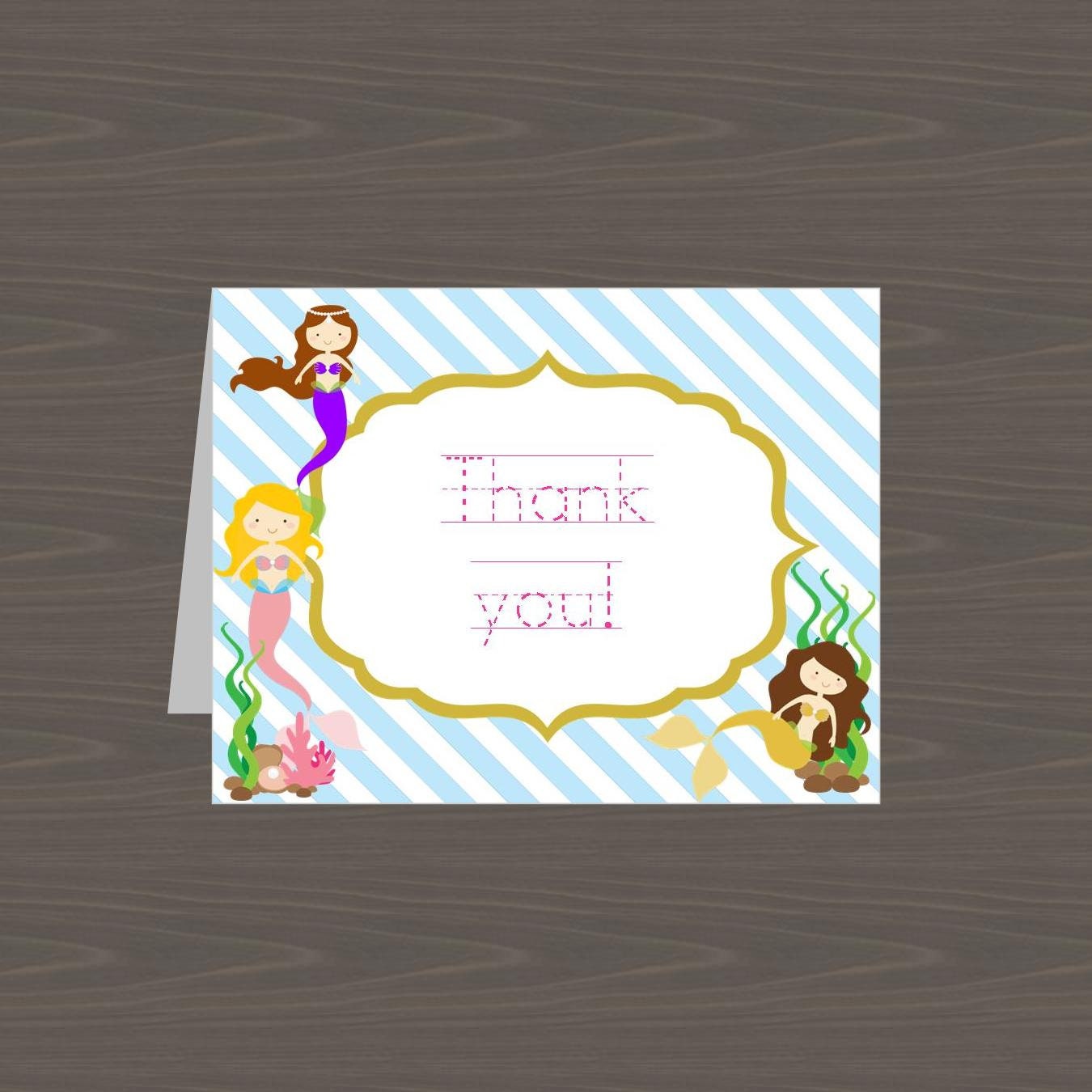 Mermaid Thank You Cards, Mermaid Thank You, Little Mermaid Thank You ...
