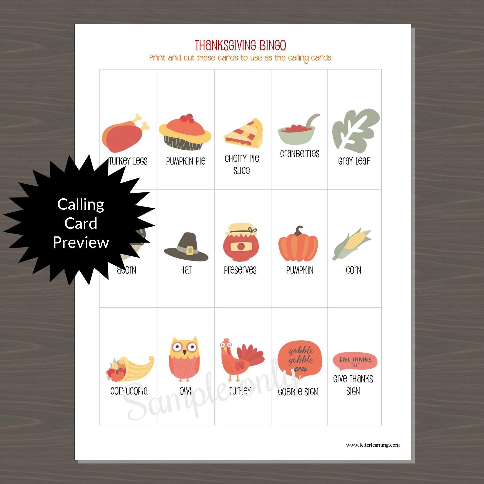 Thanksgiving Bingo Game, Printable Thanksgiving Bingo Game for Kids ...