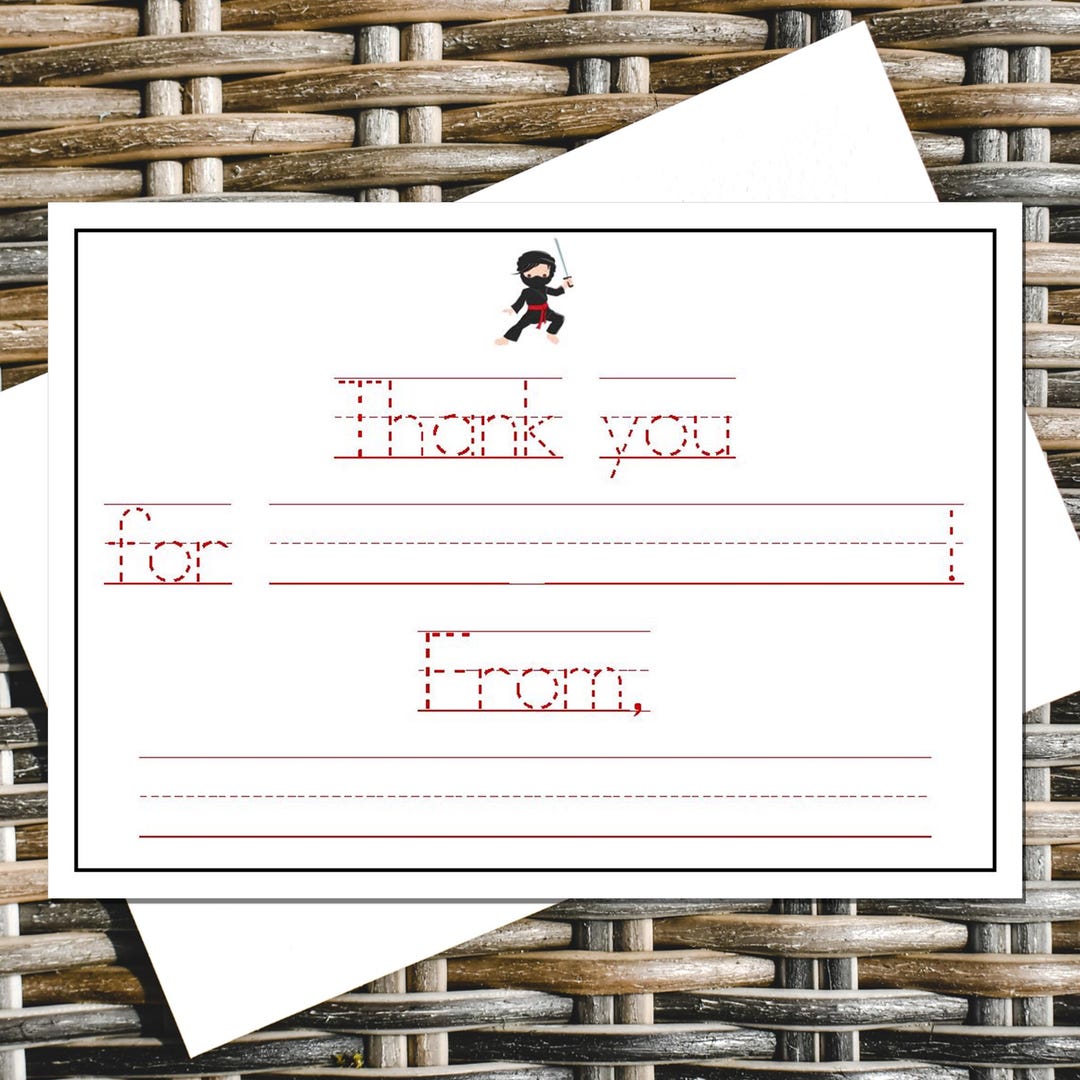 Ninja Thank You Cards: Traceable Fill-in Notes, 12 Card Set - Etsy