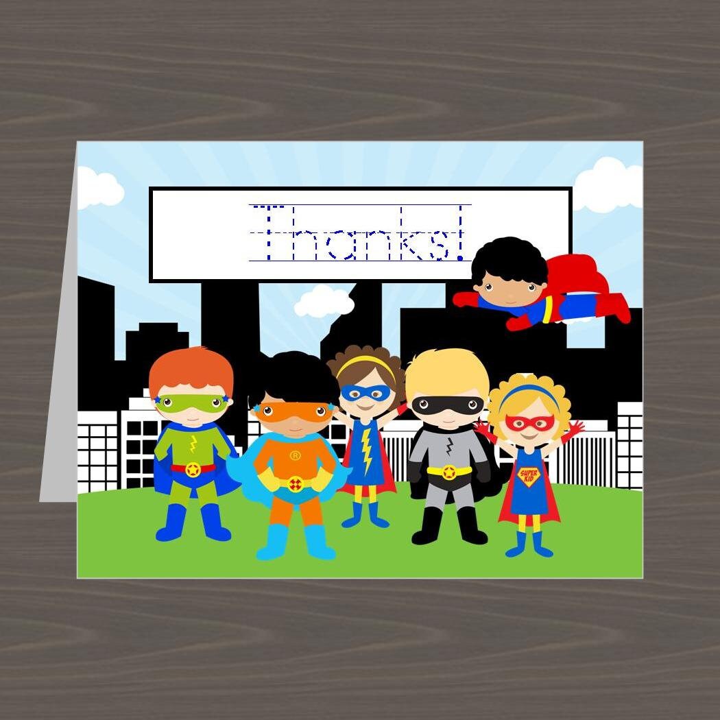 Superhero Thank You Cards for Kids, Superheroes Thank You Notes, Cute ...