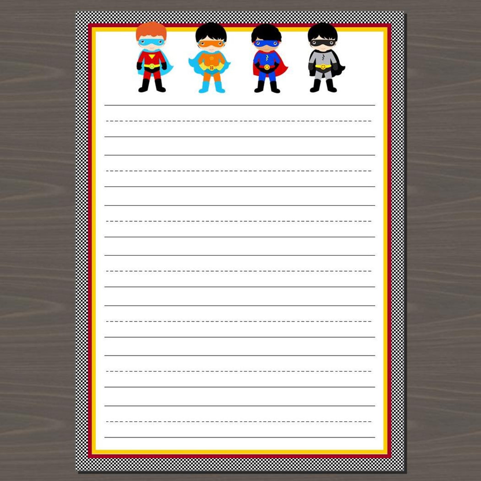 Lined Superhero Note Cards, Superhero Stationery Set, Printable ...