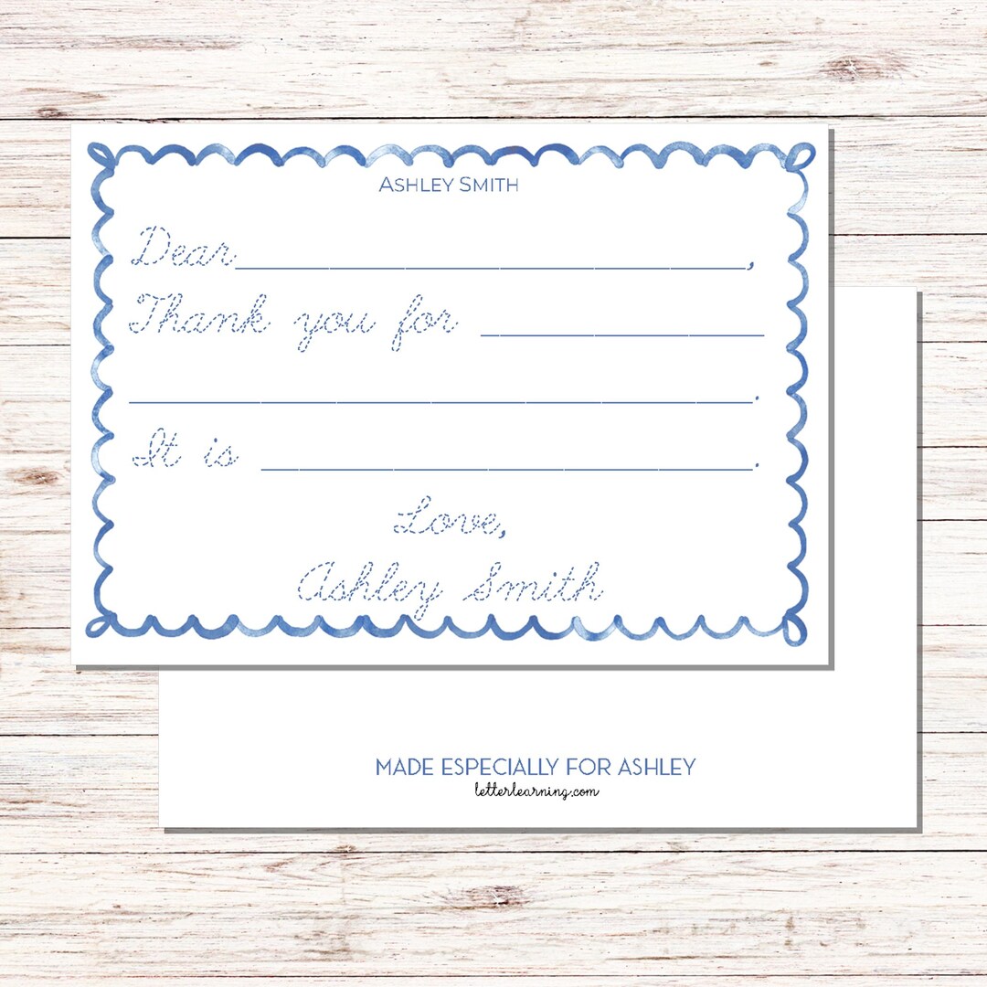 Personalized Cursive Thank You Notes | Kids Traceable Stationery - Etsy