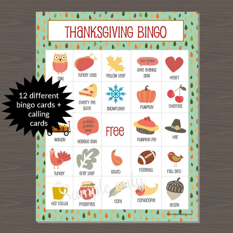 Thanksgiving Bingo Game, Printable Thanksgiving Bingo Game for Kids ...