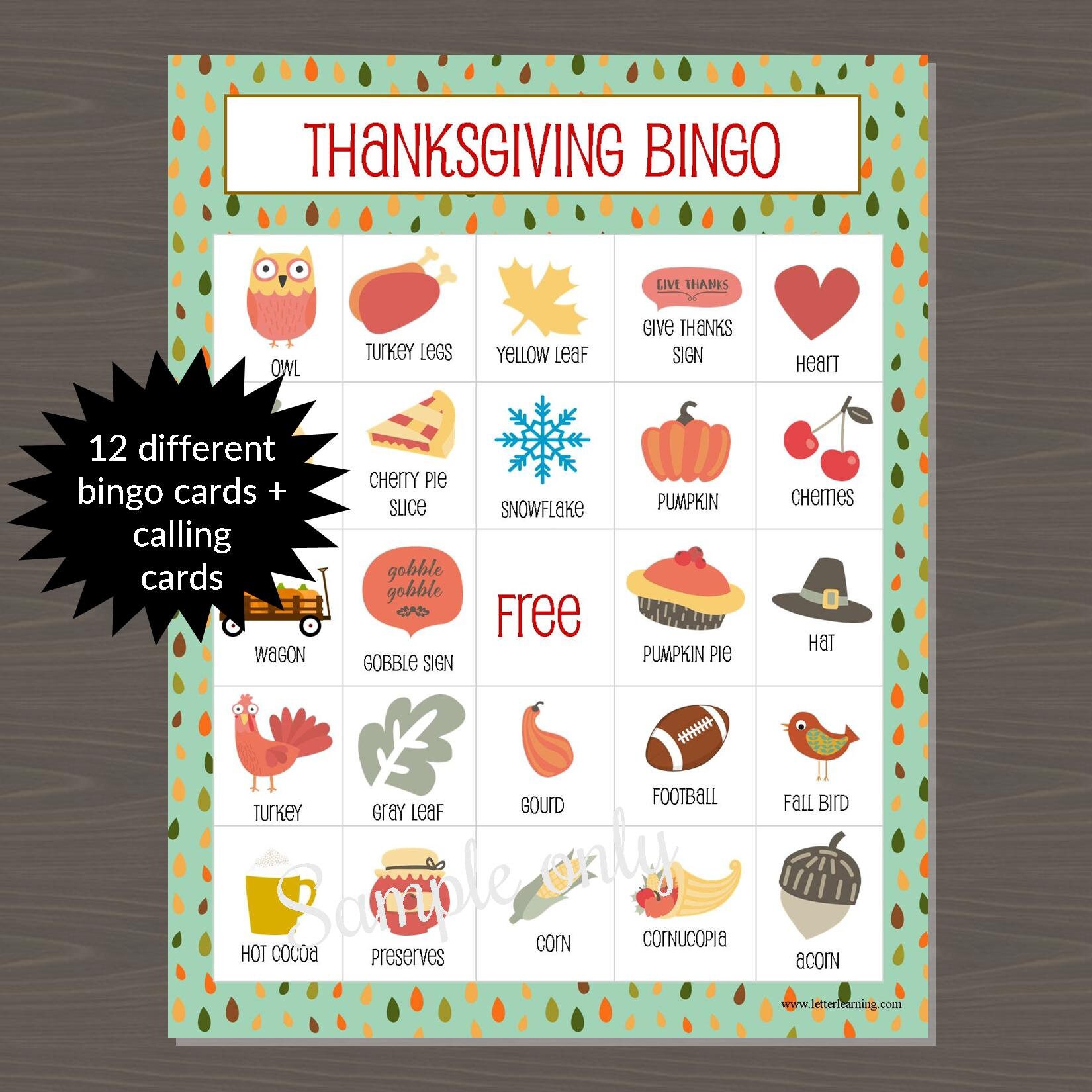 Thanksgiving Bingo Game, Printable Thanksgiving Bingo Game for Kids ...