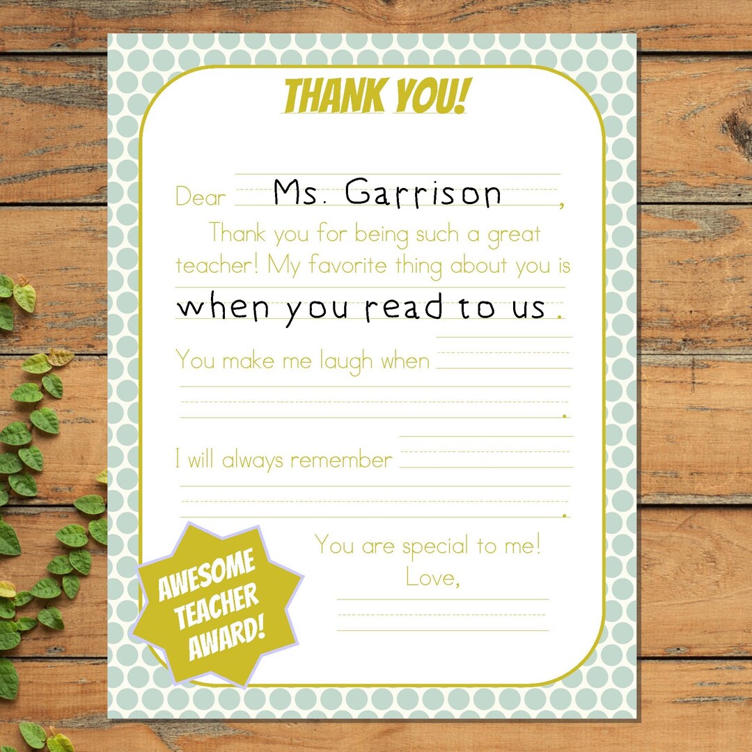 Teacher Appreciation Printable | End of Year Letter to Teacher ...
