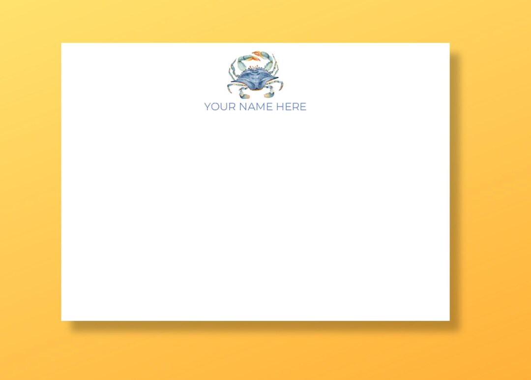 Personalized Blue Crab Note Cards | Watercolor Nautical Stationery - Etsy