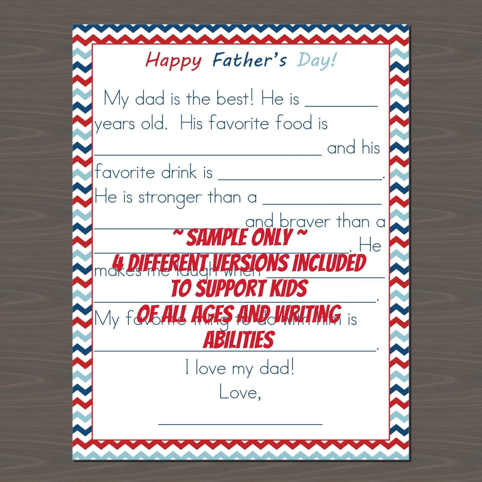 Funny, Cute Father's Day Letter (4 Versions Included), Printable Father ...