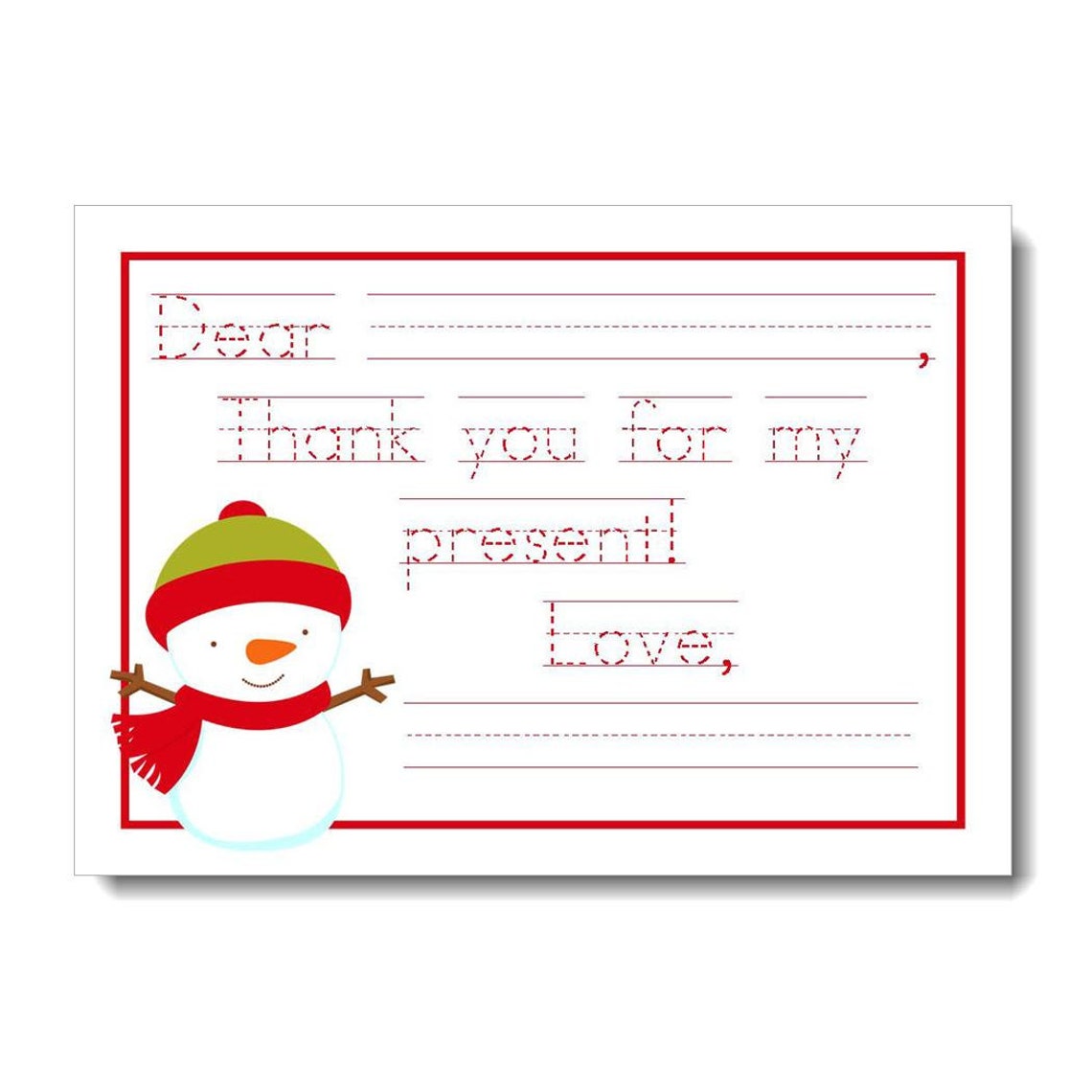 Snowman Christmas Thank You Notes for Kids: Traceable Handwriting (12 ...