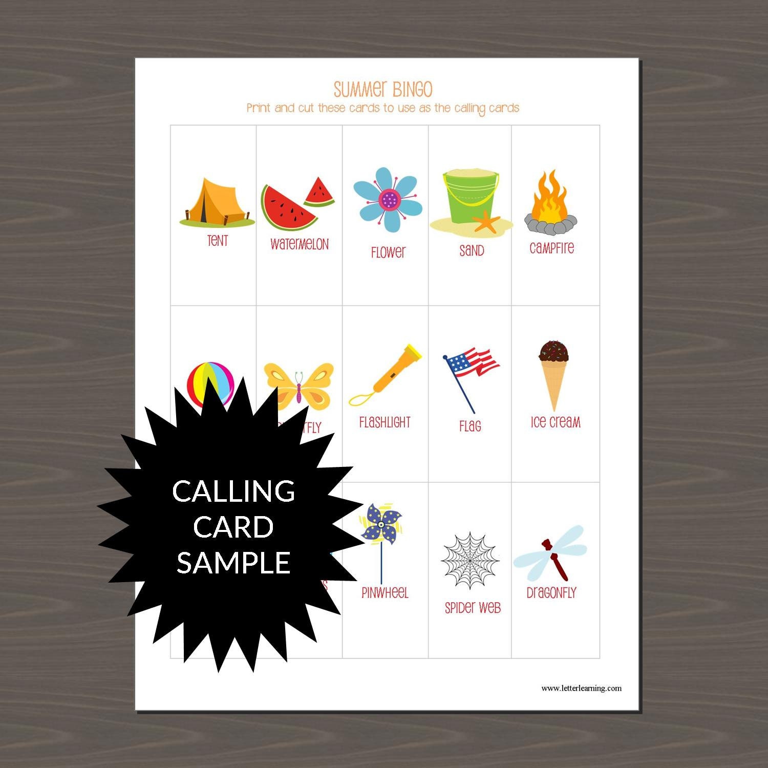 Summer Bingo Game With 24 Cards and Calling Cards - Etsy