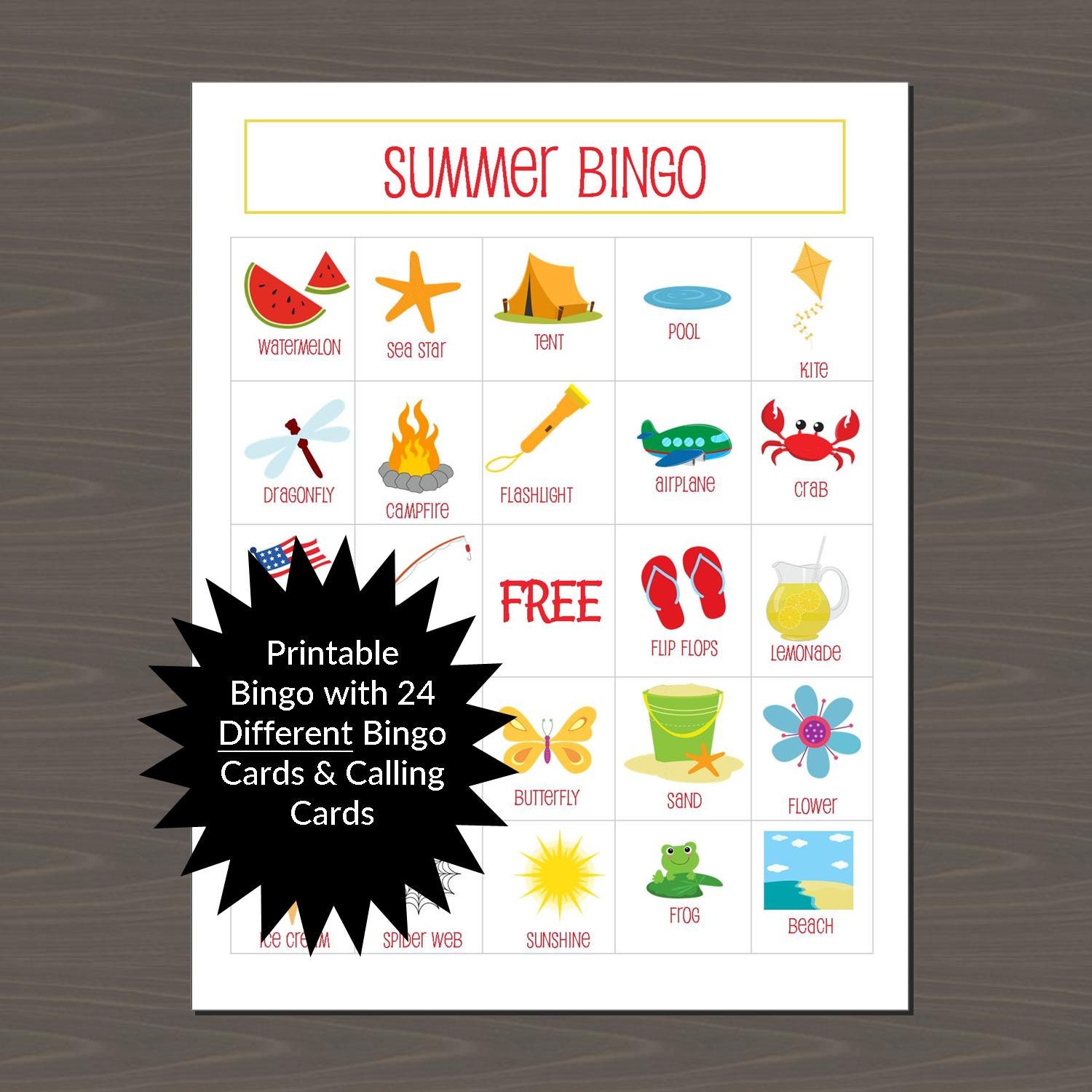 Summer Bingo - CLASS SET (24 Different Cards) - Printable Summer Bingo ...