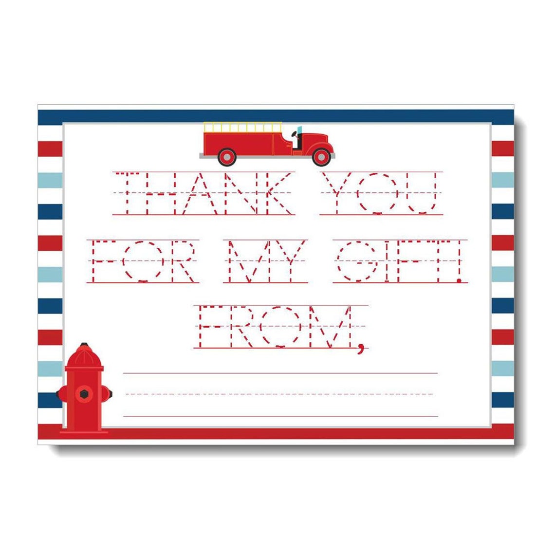 Firetruck Thank You Notes for Kids, Fire Truck Thank You Cards, Fireman ...