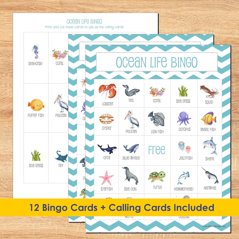 Ocean Life Bingo: 12 Printable Cards for Kids (digital Download) - Etsy