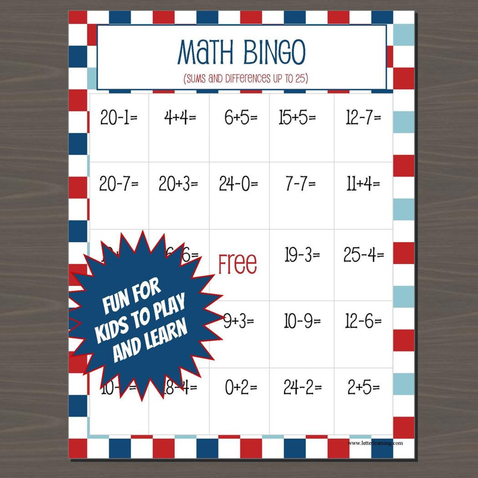 Math Bingo for Kids, Addition Bingo, Subtraction Bingo, Bingo for 1st ...